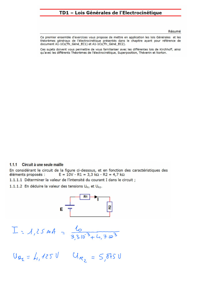 A1 1Td1 (Electrocinetique) S1gra | PDF