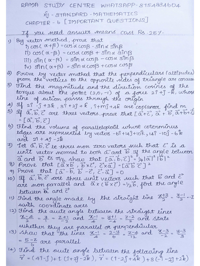 12th Maths Chapter 6 Important Questions English Medium PDF Download | PDF