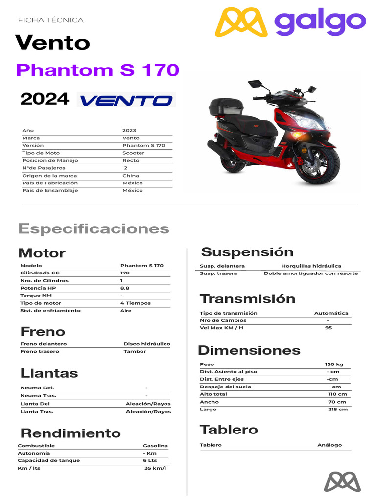 Ficha T Cnica Vento Phantom S 170 Galgo | PDF