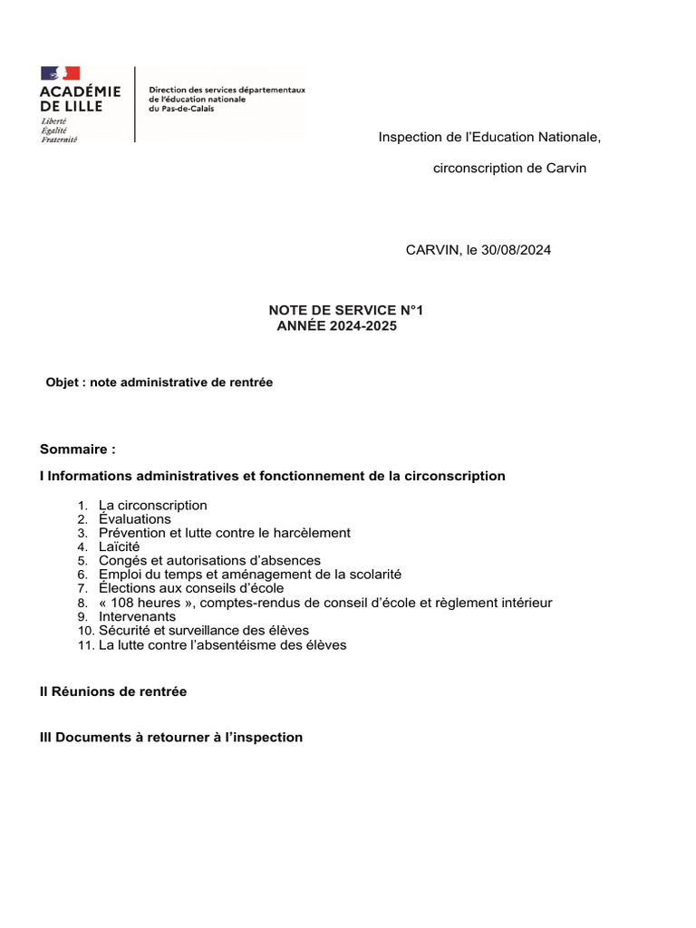 Note administrative de rentrée 2024-2025 | PDF | Pédagogie | Enseignants