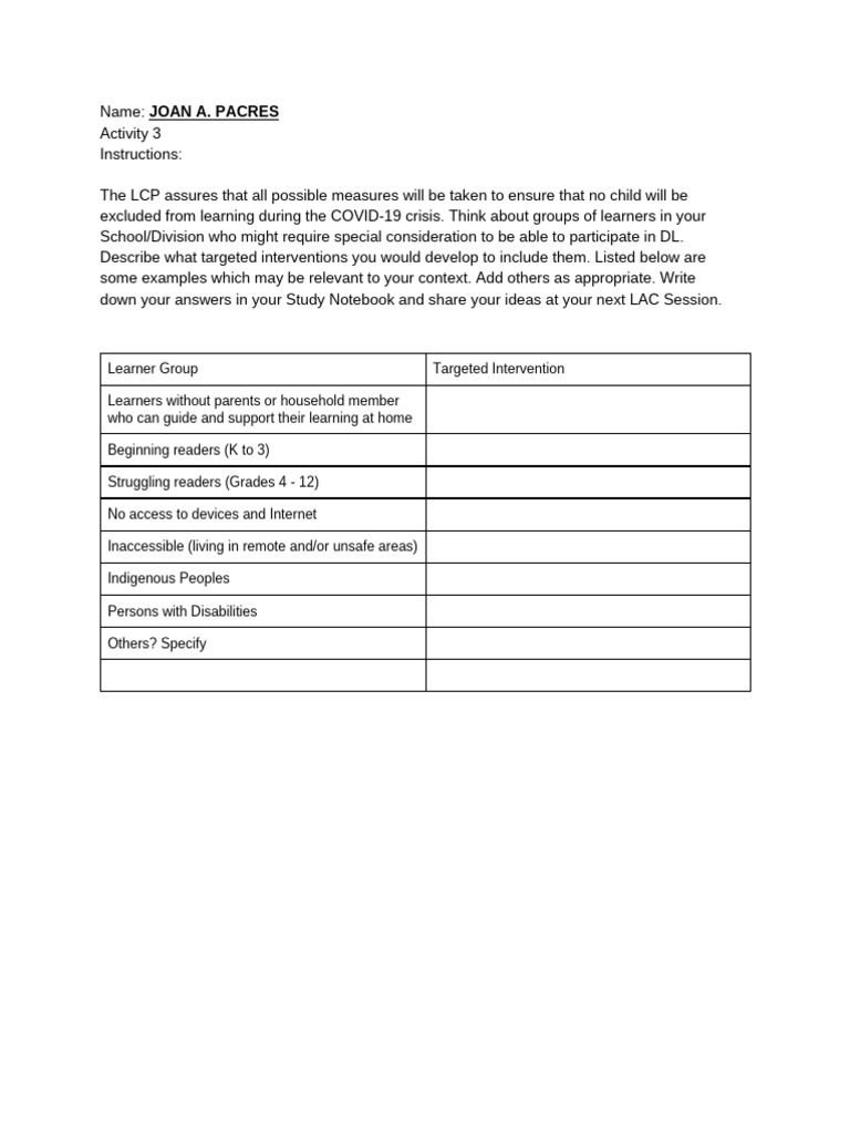 Module 3 A Lesson 2 Activity 1 | PDF | Wellness