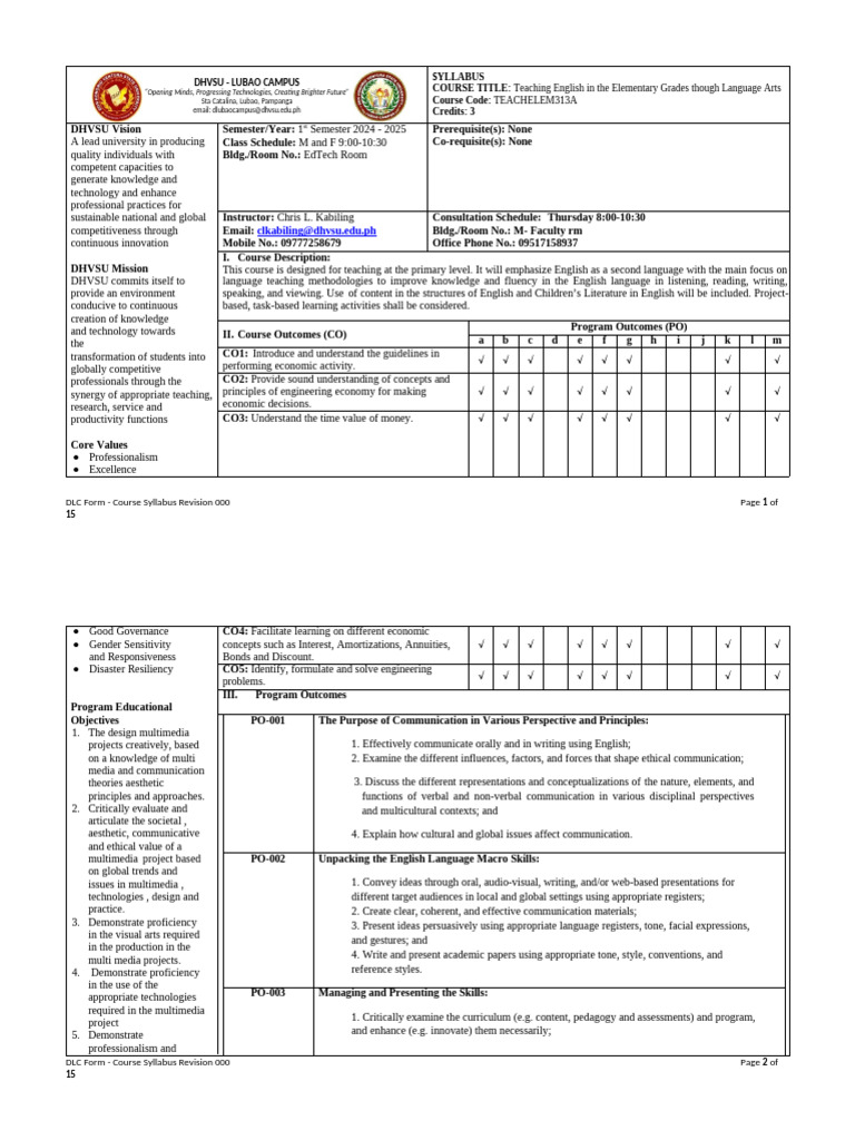 DLC New Syllabus Form PurCom | PDF