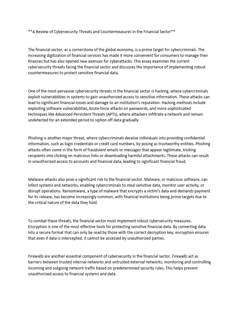 A Review Of Cybersecurity Threats And Countermeasures In The Financial Sector1 Pdf