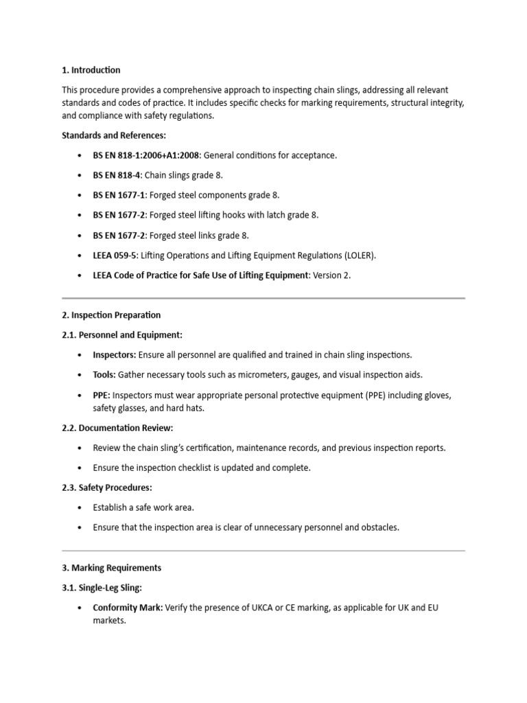 Chain Slings Procedure | PDF