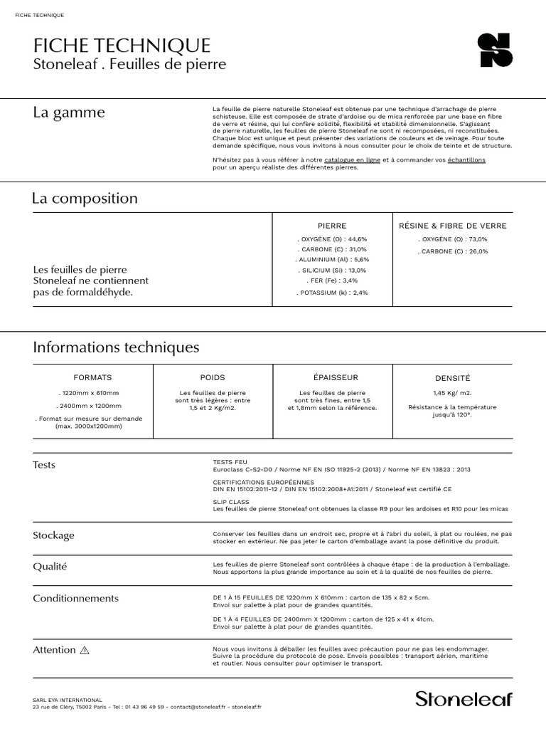 STONELEAF Fiche Technique Et Protocole de Pose | PDF