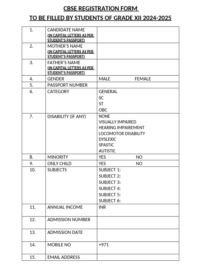 Cbse Registration Form GR Xii 1 | PDF