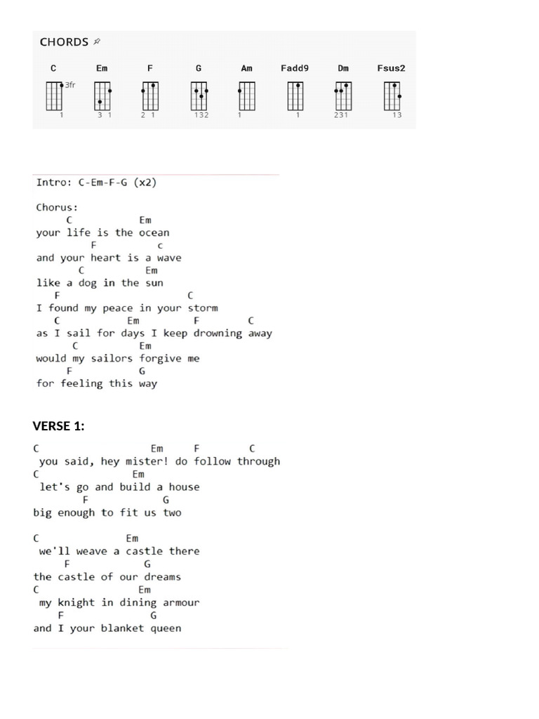 Ocean - Anuv Jain Ukulele Chords | PDF