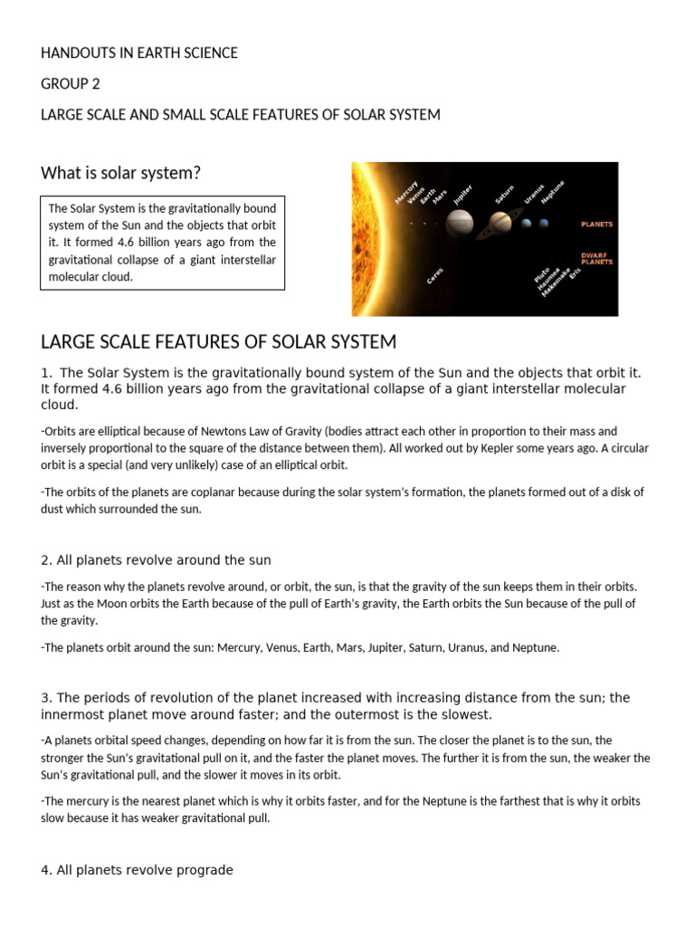 Handouts in Earth Science | PDF | Planets | Solar System