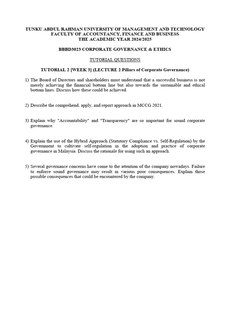 BBBD3023 Tutorial 2 (Week 3) QS Pillars of CG | PDF