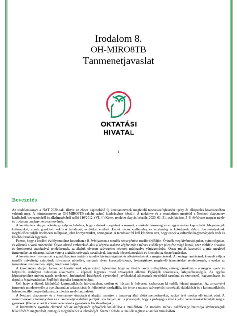 OH-MIR08TB Tanmenet Irodalom 8 H | PDF