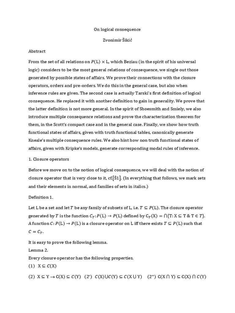 +šikić For LU - On Logical Consequence | PDF | Logical Consequence | If And Only If