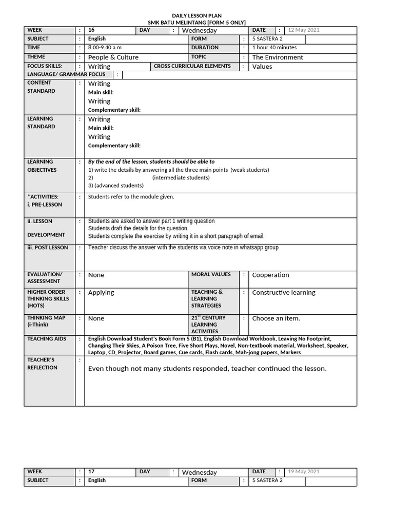 English Lesson Plan | PDF
