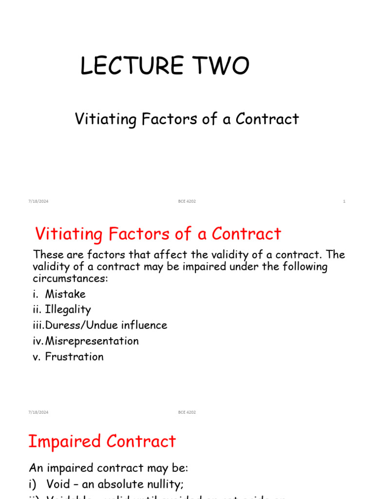 Vitiating Factors in Contract Law | PDF | Misrepresentation | Finance ...