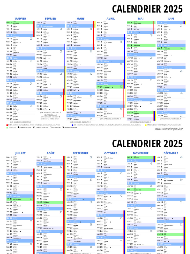 Calendrier 2025 | PDF