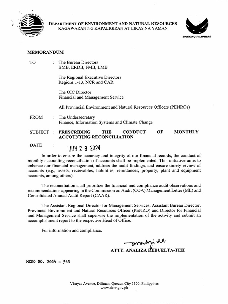 Memo-2024-568 - Conduct of Monthly Accounting Reconciliation | PDF