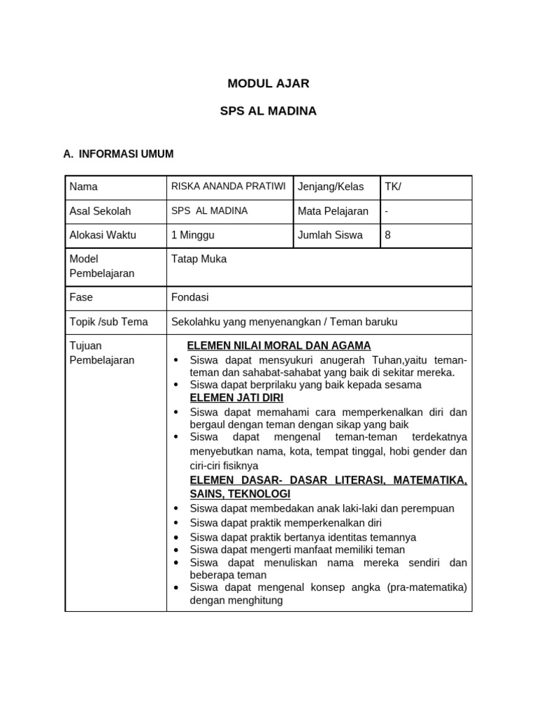Modul Ajar Riska Minggu 1 | PDF