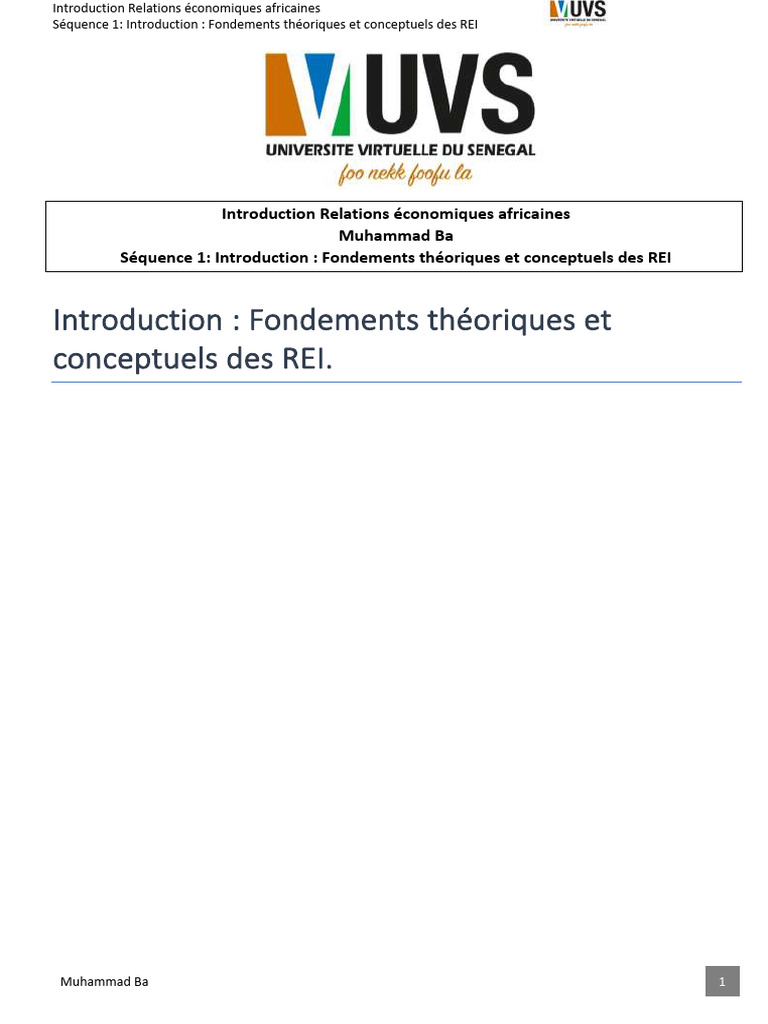 S1 Introduction Relations Economiques Africaines | PDF