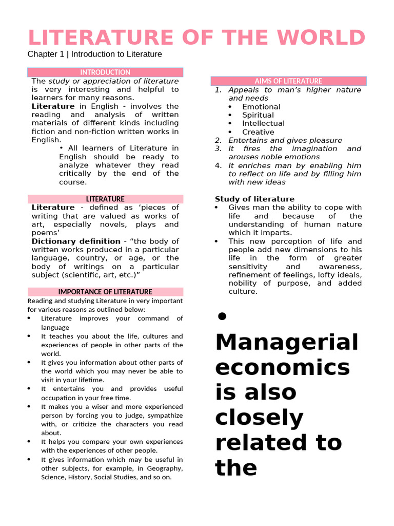 Introduction To Lit Notes | PDF