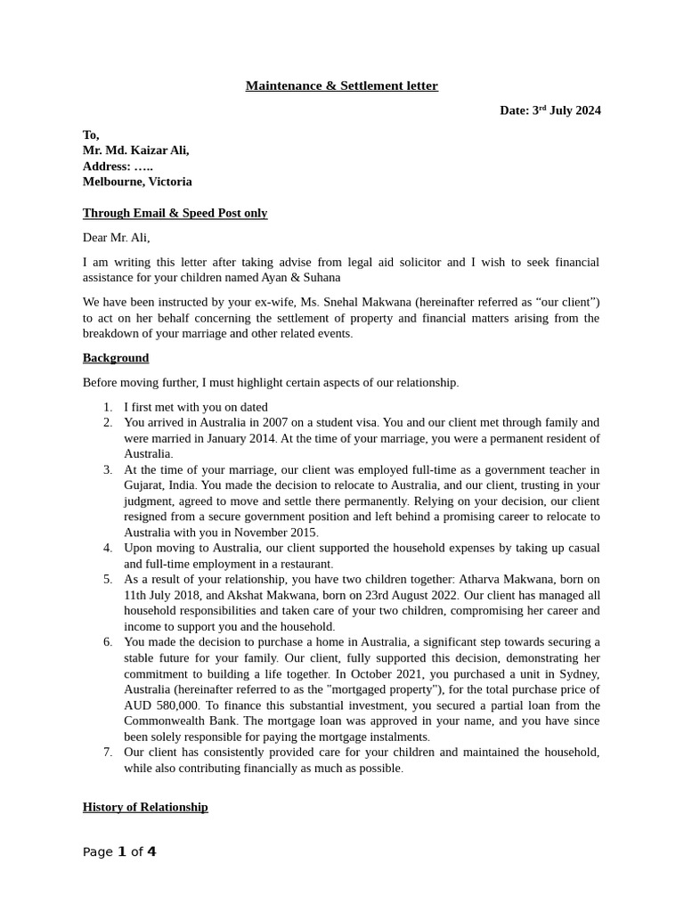 Neha-Letter For Final Settlement | PDF