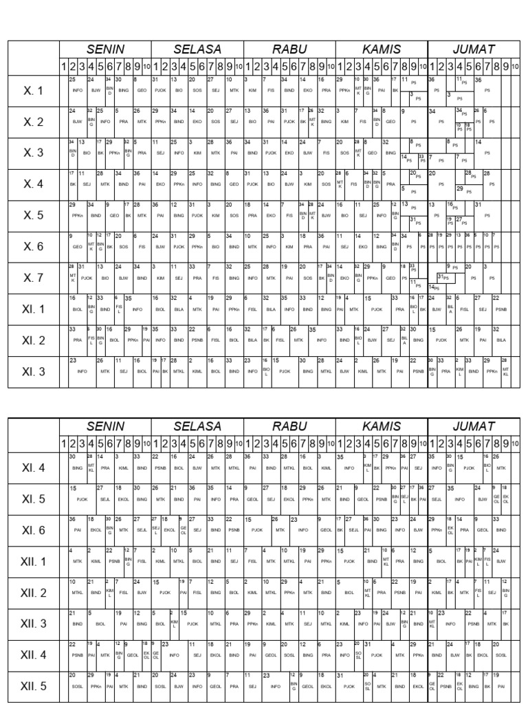 Jadwal Pelajaran T.A 2024-2025 Semester 1 | PDF