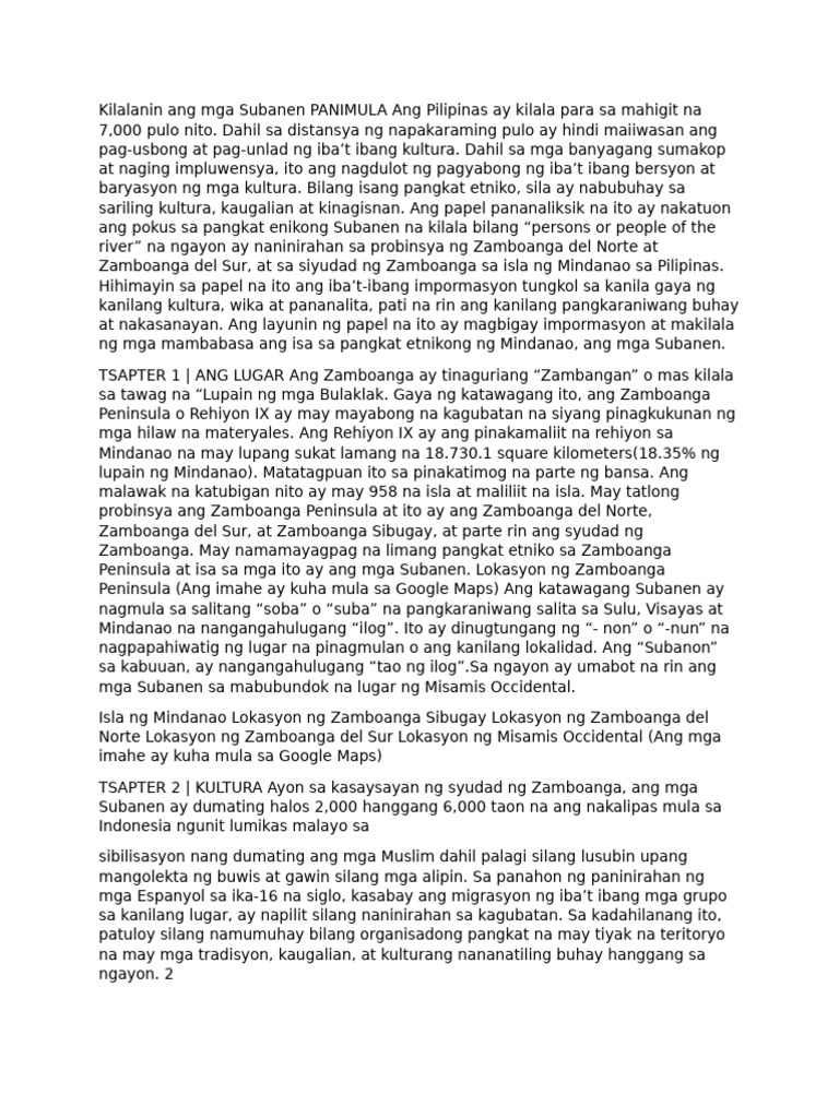 Kilalanin Ang Mga Subanen PANIMULA Ang Pilipinas Ay Kilala para Sa ...
