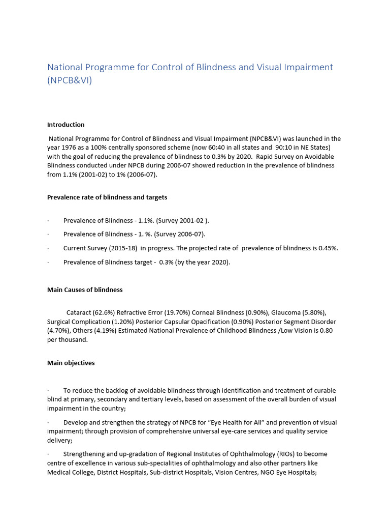 Mo3 National Programme For Control of Blindness and Visual Impairment | PDF