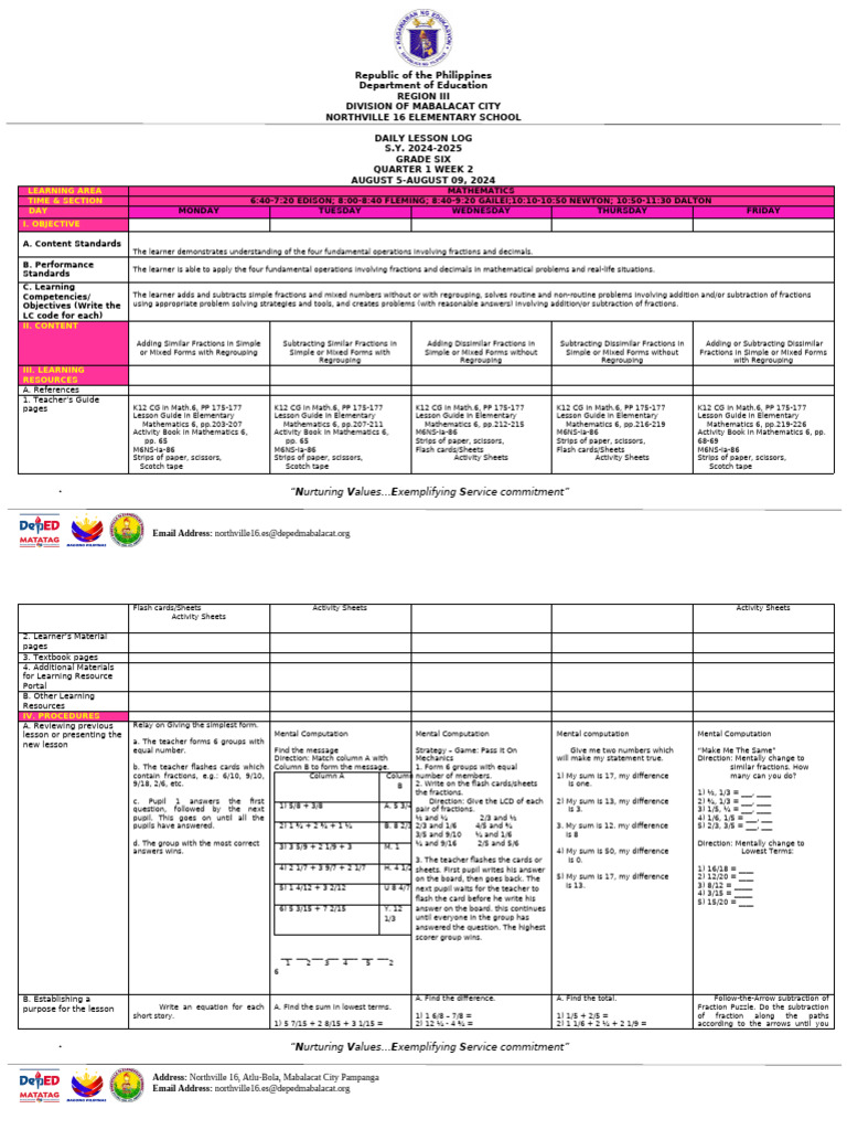 DLL - Sy 2024 2025 Math 6 Q1 WK2 | PDF