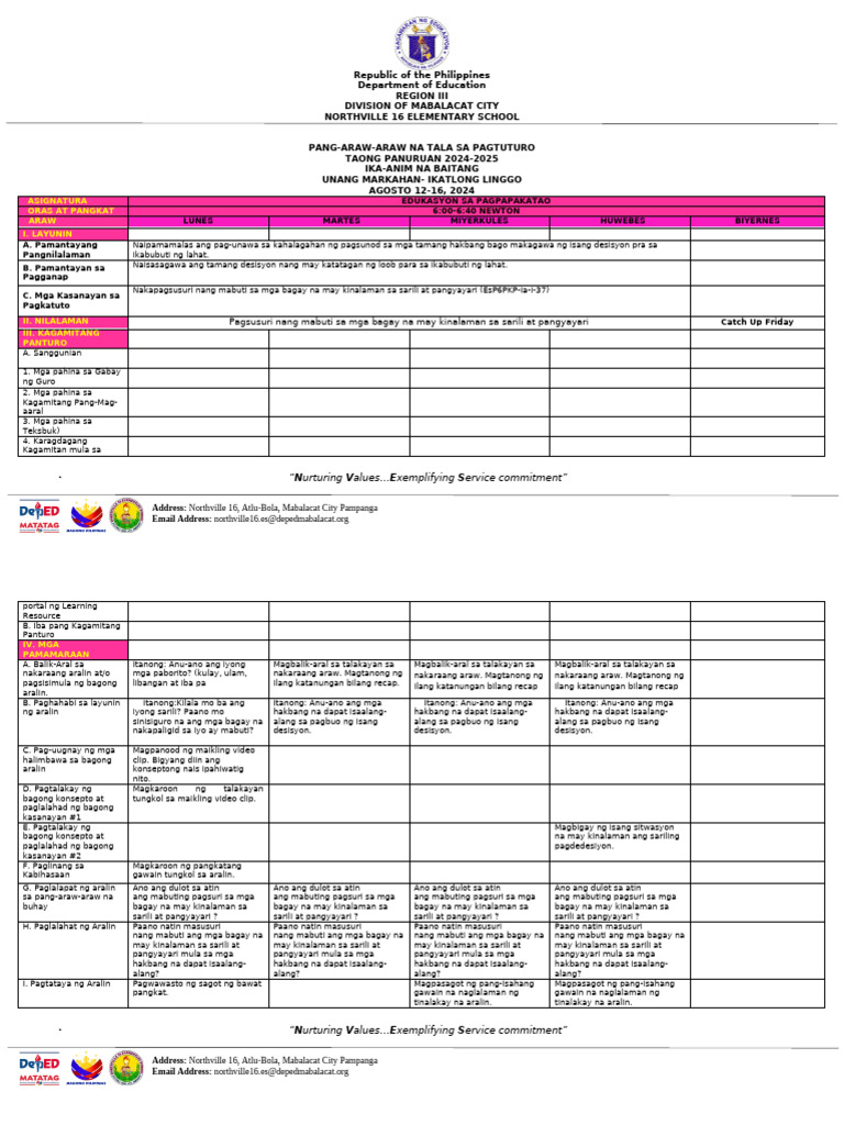 DLL - Sy 2024 2025 Esp 6 Q1 WK3 | PDF