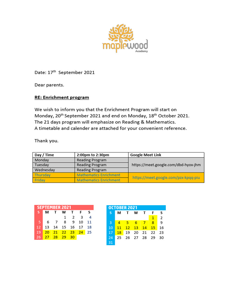 Year 1 Enrichment Program 2021 | PDF | Teaching Methods & Materials