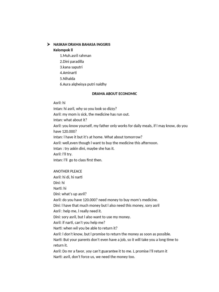 Naskah Drama Bahasa Inggris | PDF