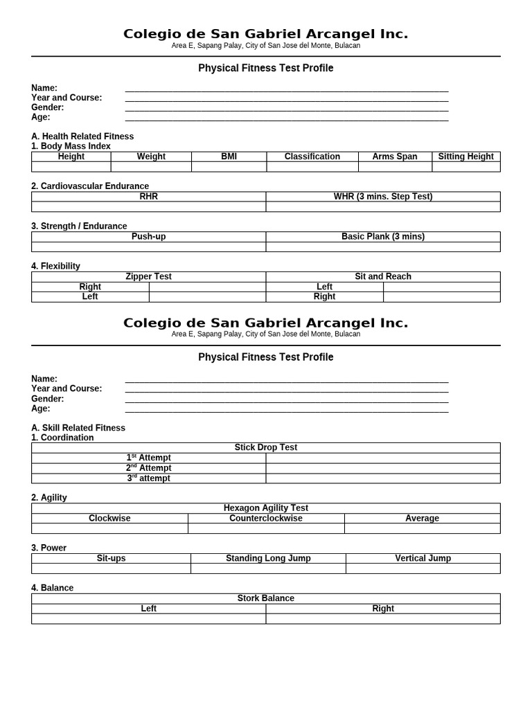 PFT Form Long 2 Sessions | PDF
