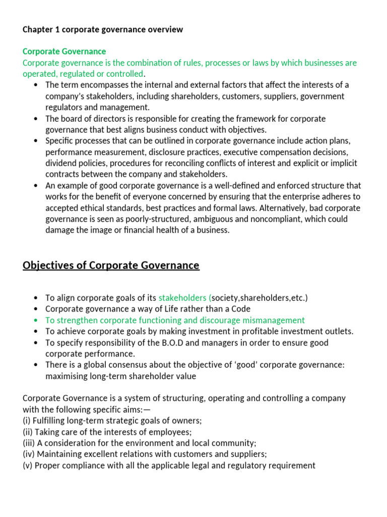 1 - Corporate Governance Overview | PDF | Corporate Governance ...