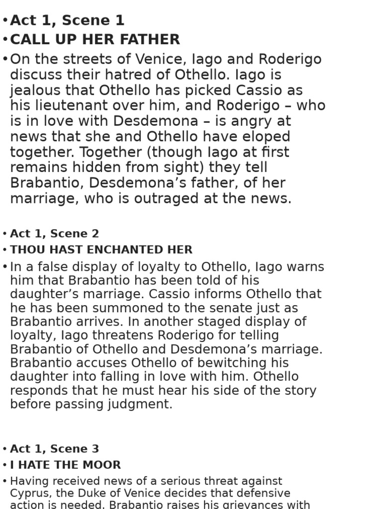 Othello Actwise Short Summary | PDF | Othello | Mystery, Thriller ...