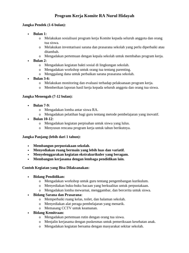 Program Kerja Komite RA | PDF