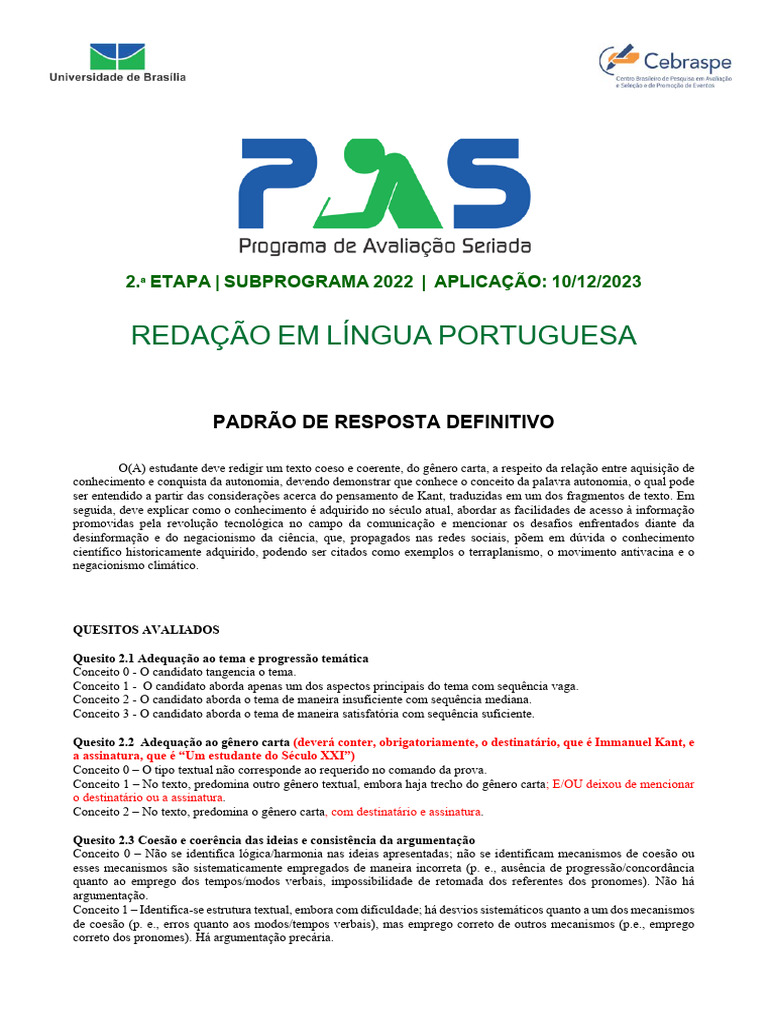 Pas 22 2 Padrão de Resposta Definitivo Redação | PDF