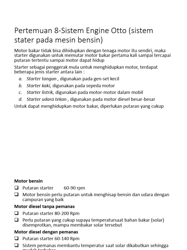 Pertemuan 8-Sistem Engine Otto (Sistem Stater Pada | PDF