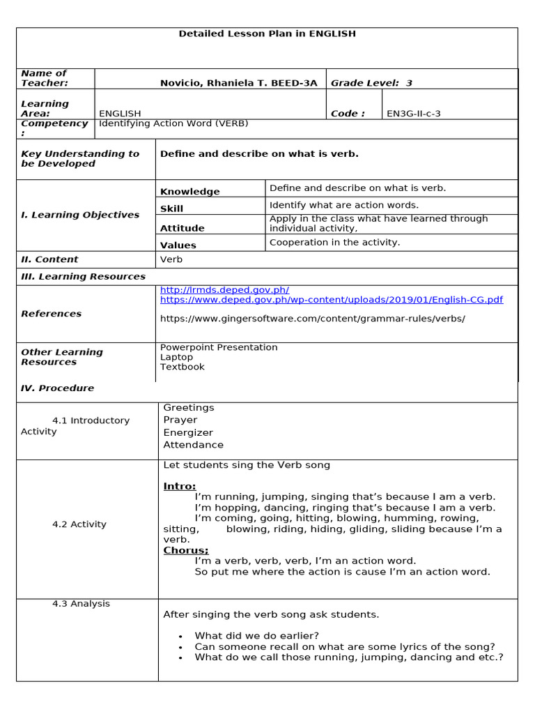 Detailed Lesson Plan in English | PDF