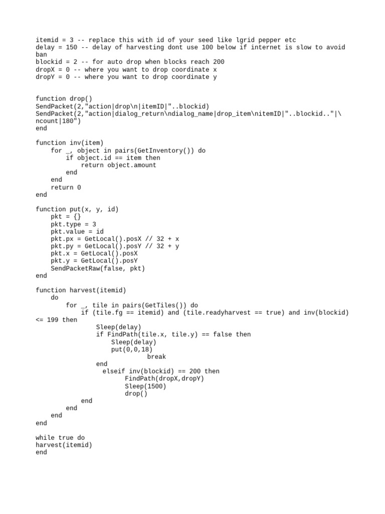 Harvest Script - Lua | PDF