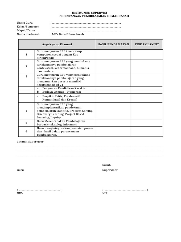 INSTRUMEN SUPERVISI Kma 624 | PDF