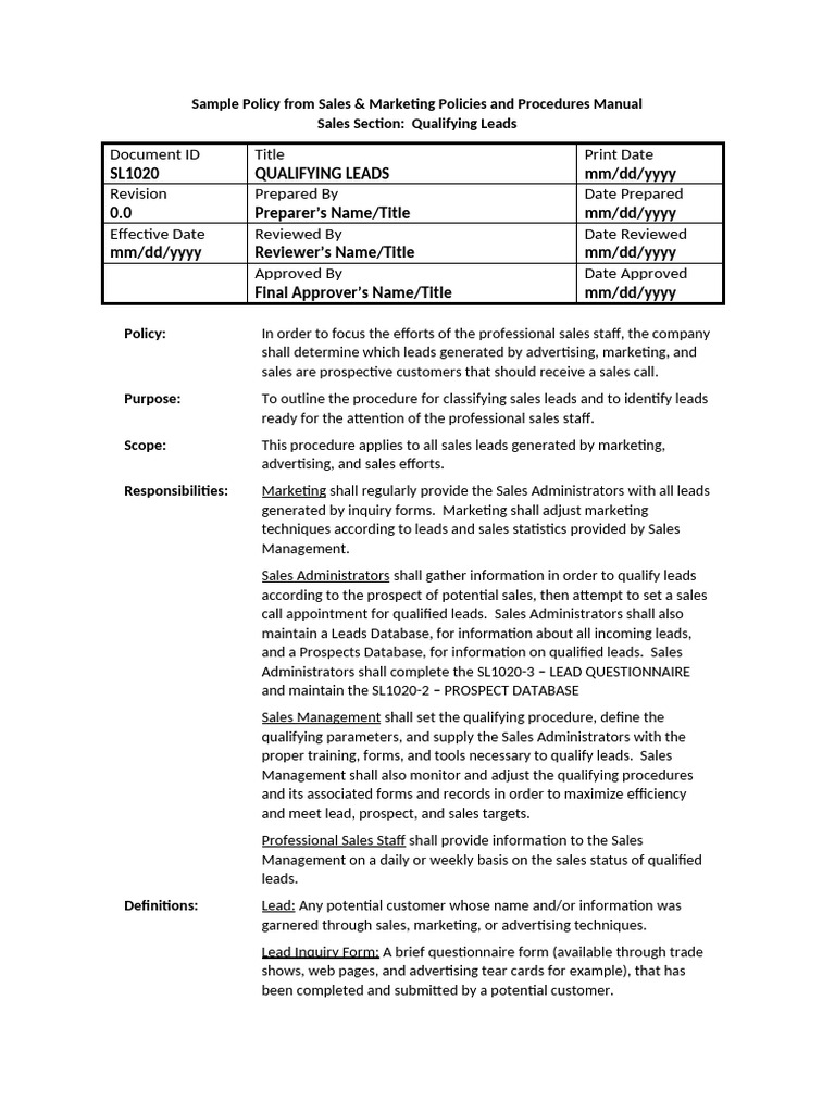 Sales and Marketing Procedure | PDF | Marketing | Business