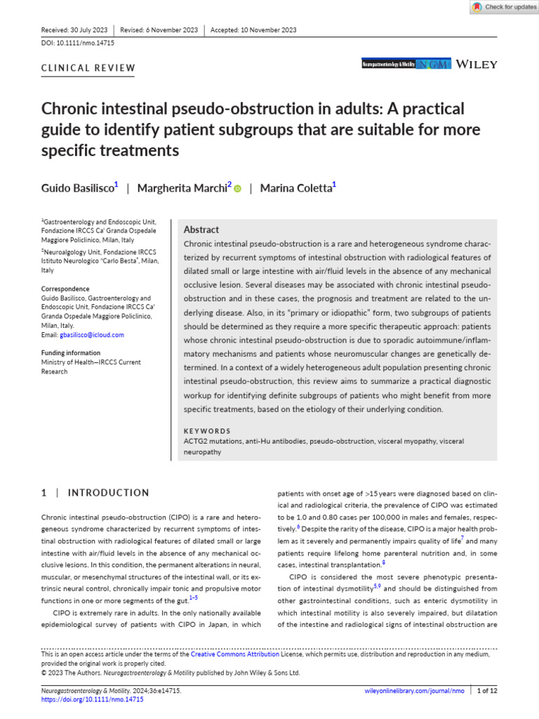 Neurogastroenterology Motil - 2023 - Basilisco - Chronic Intestinal ...