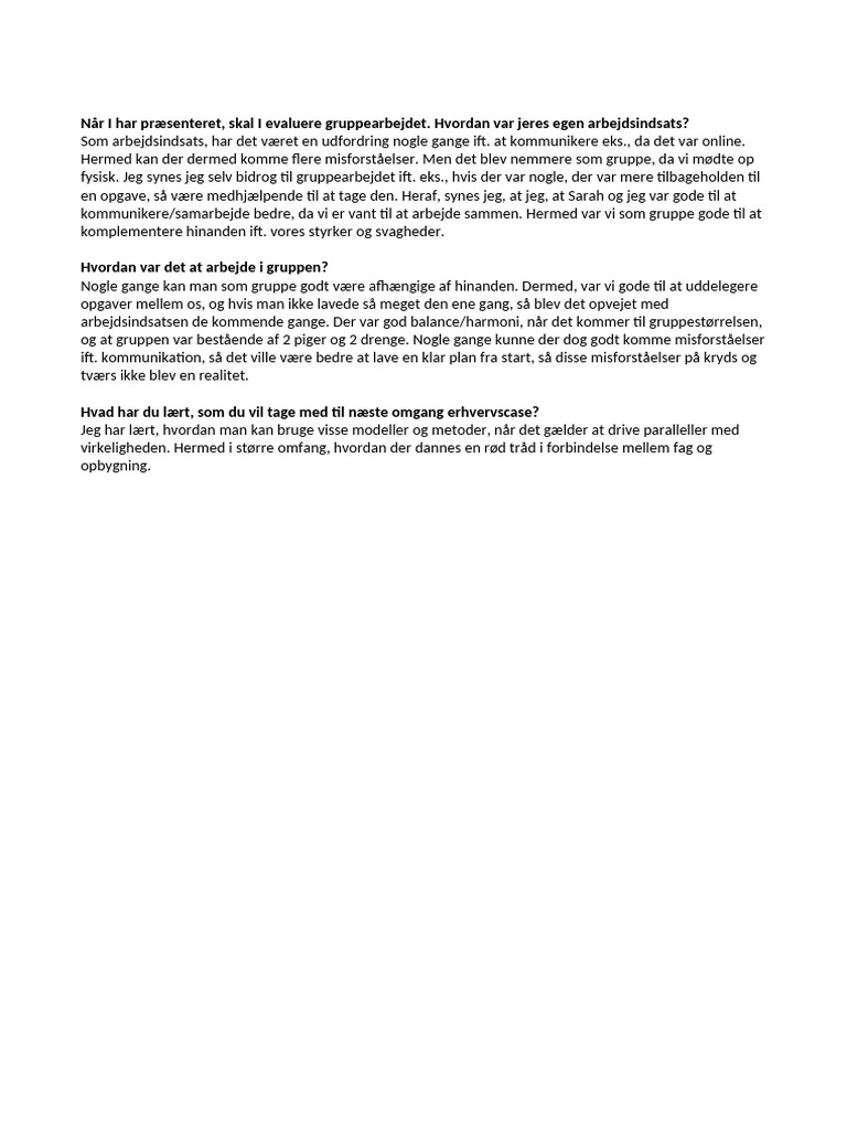 Erhvervscase Evaluering | PDF