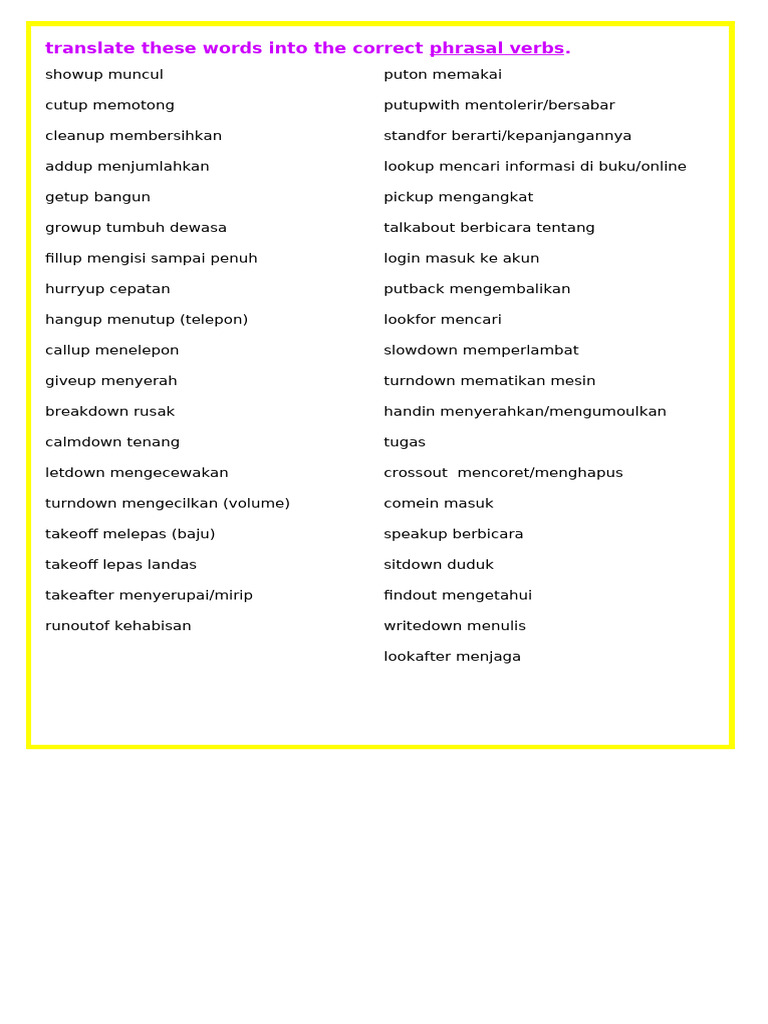 Phrasal Verbs Crossword | PDF
