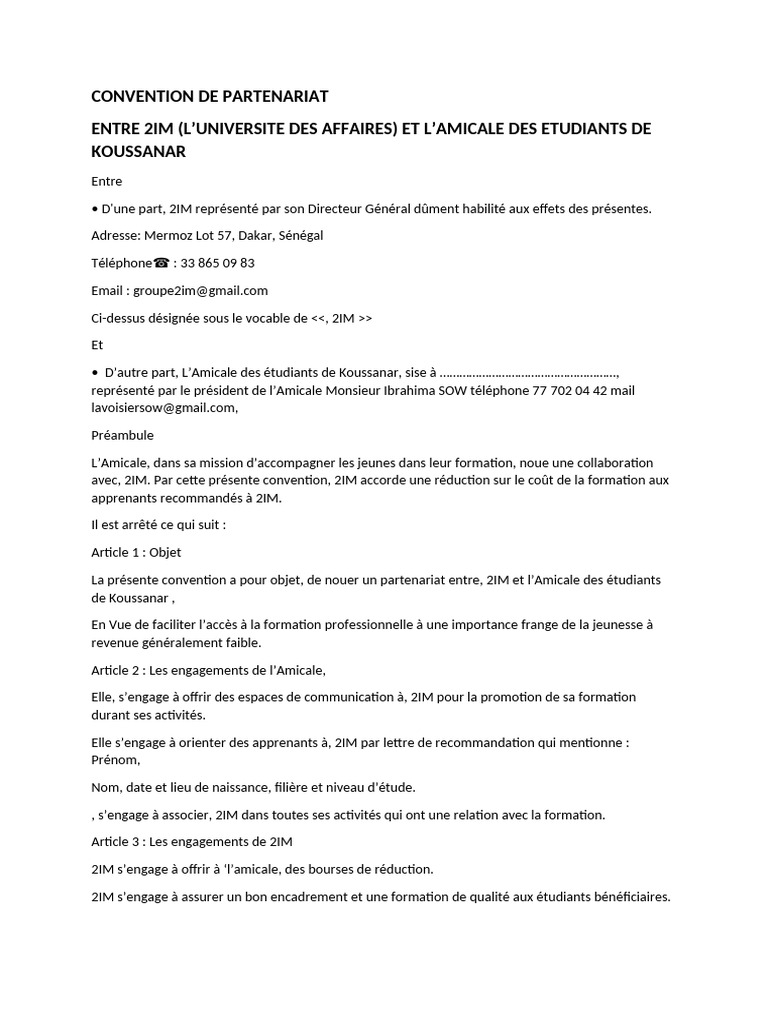 Convention de Partenariat Modèle | PDF