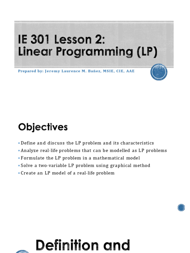 IE 301 Unit 2 Linear Programming LP | PDF | Mathematical Optimization | Linear Programming