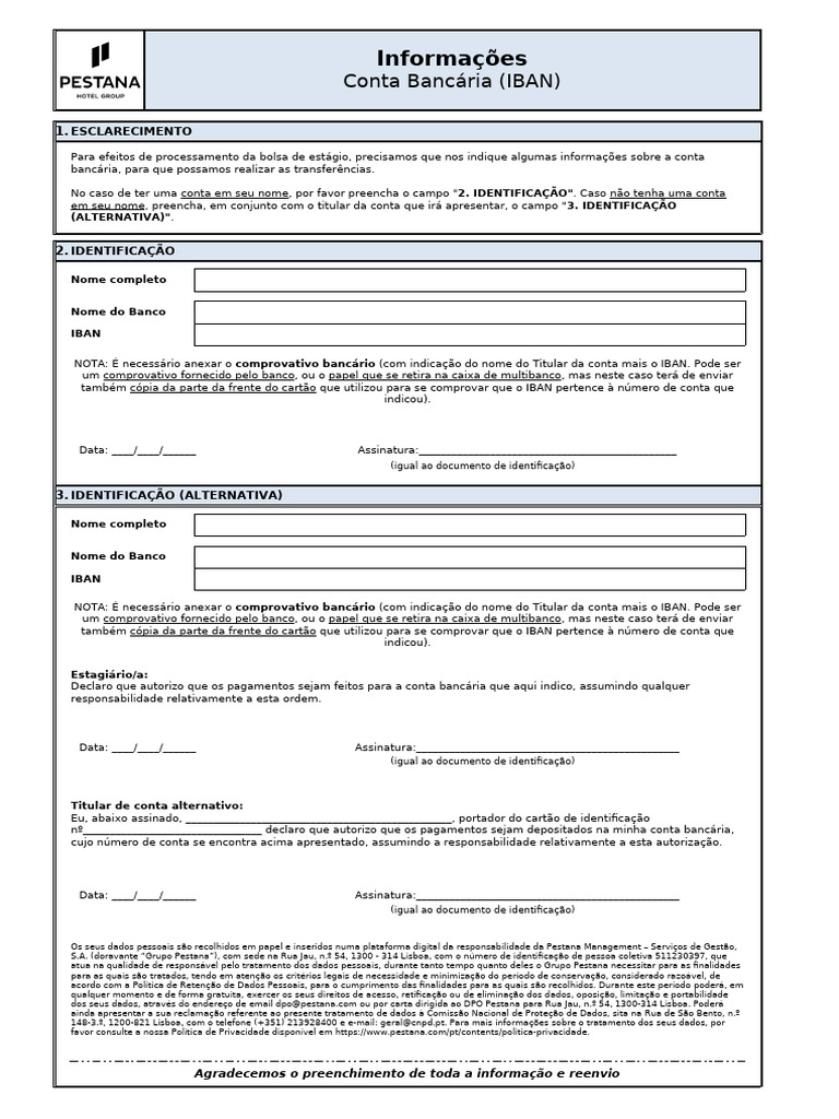 Formulário de Estágio - Informações NIB - GPP | PDF