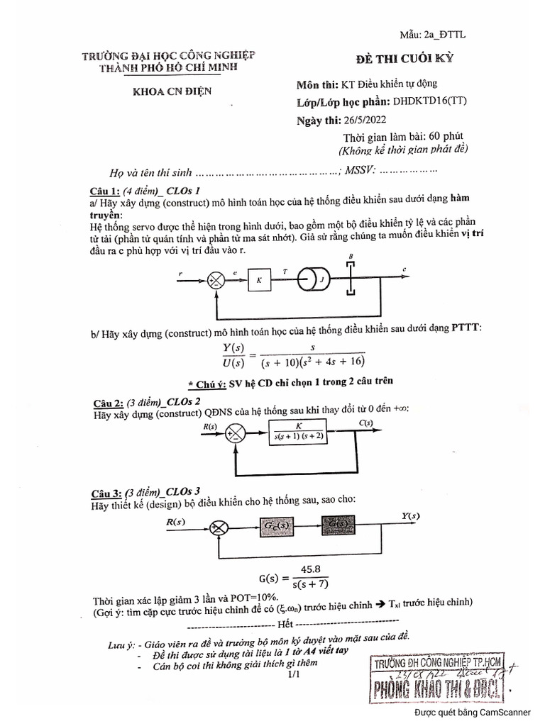 Examination Questions - Automatic Control Engineering-VN | PDF