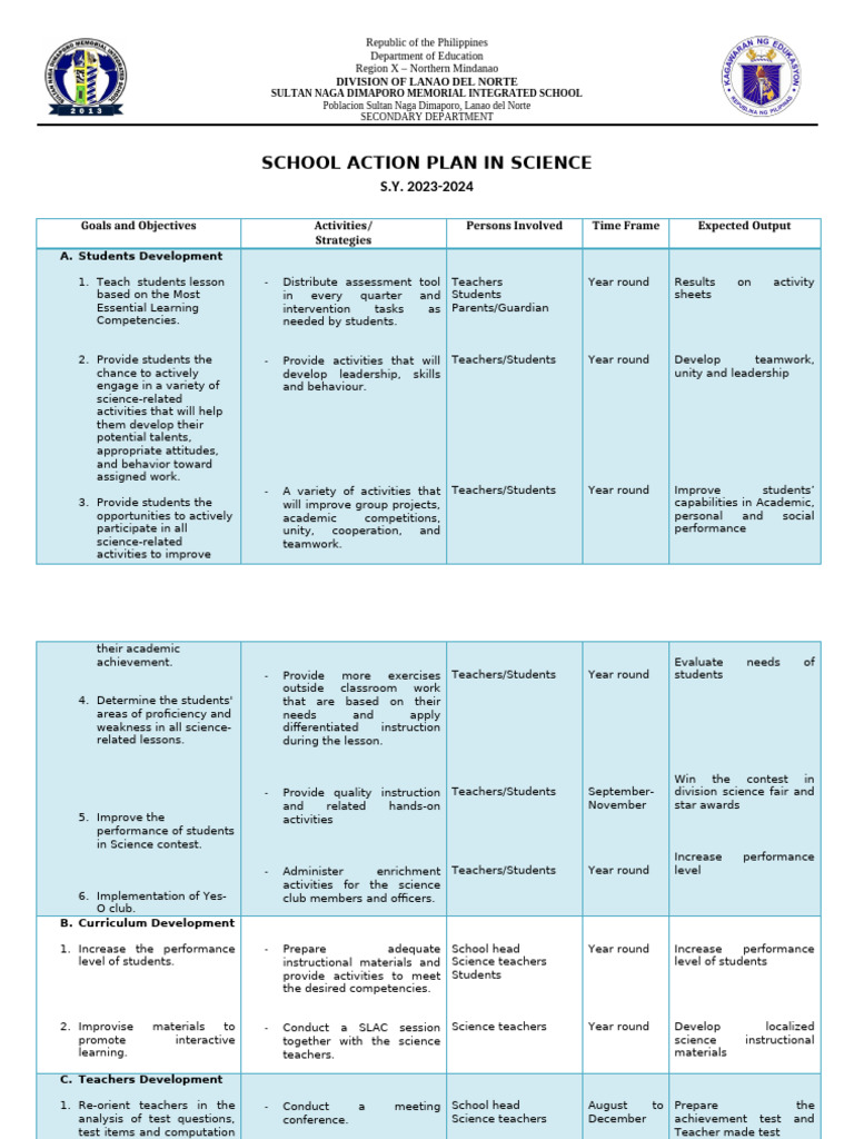 Action Plan - Science | PDF