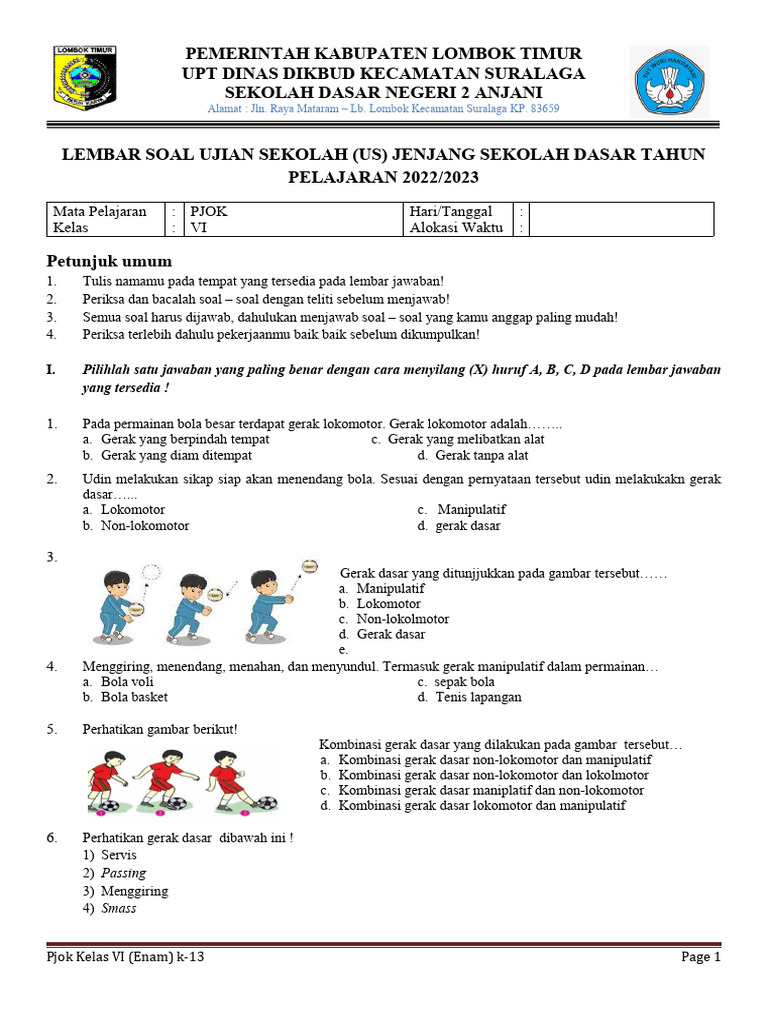 Soal Us Kelas 6 Pjok | PDF