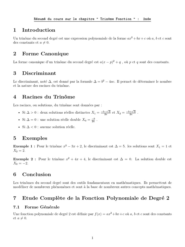 Résumé Trinôme Fonction | PDF